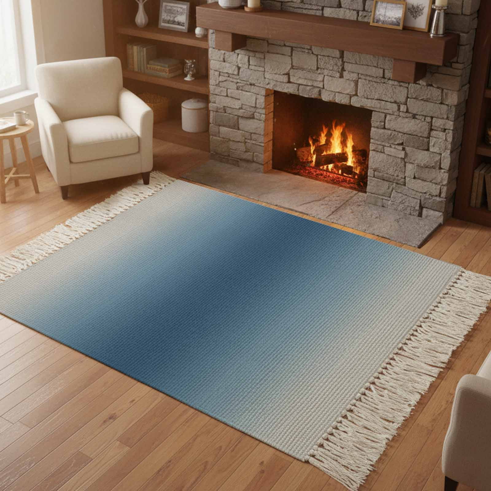 Bedroom Rug Carpet 3'x 5', Navy Blue Grey Ombre Washable Floor Carpet ...