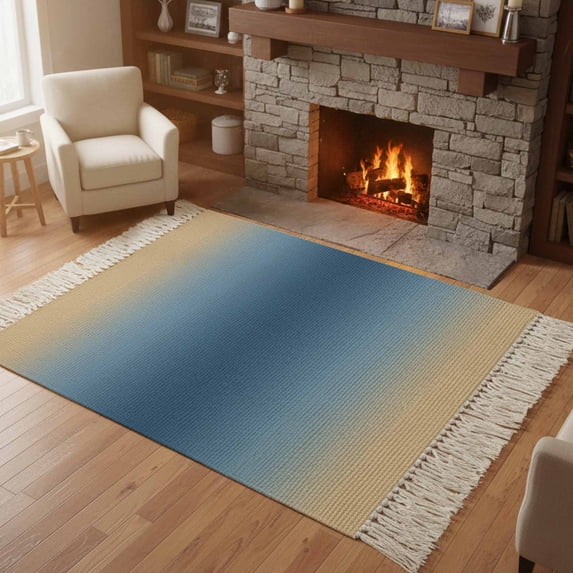 Bedroom Rug Carpet 3'x 5', Navy Blue Khaki Ombre Washable Floor Carpet ...