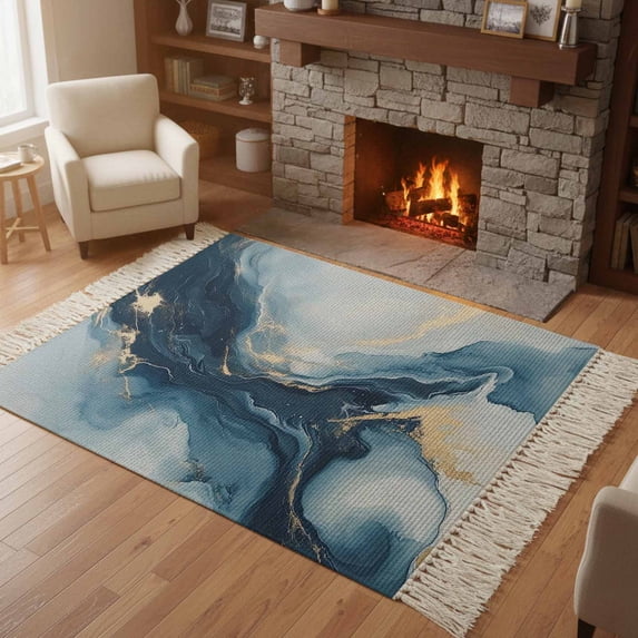 Bedroom Rug Carpet 3'x 5', Navy Blue Marble Washable Floor Carpet with ...