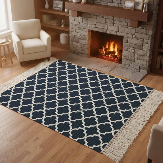 Bedroom Rug Carpet 3'x 5', Navy Blue Morocco Washable Floor Carpet with ...