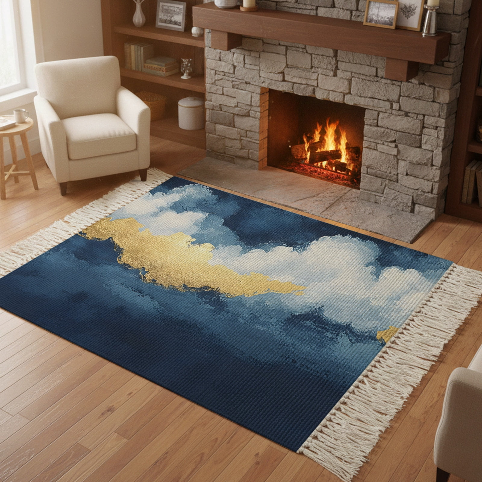 Bedroom Rug Carpet 3'x 5', Navy Blue Washable Floor Carpet with Tassels ...