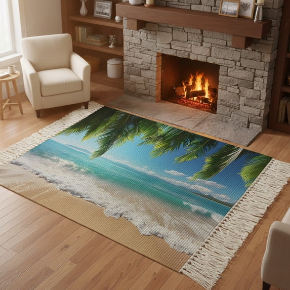 Bedroom Rug Carpet 3'x 5', Ocean Beach Washable Floor Carpet with ...