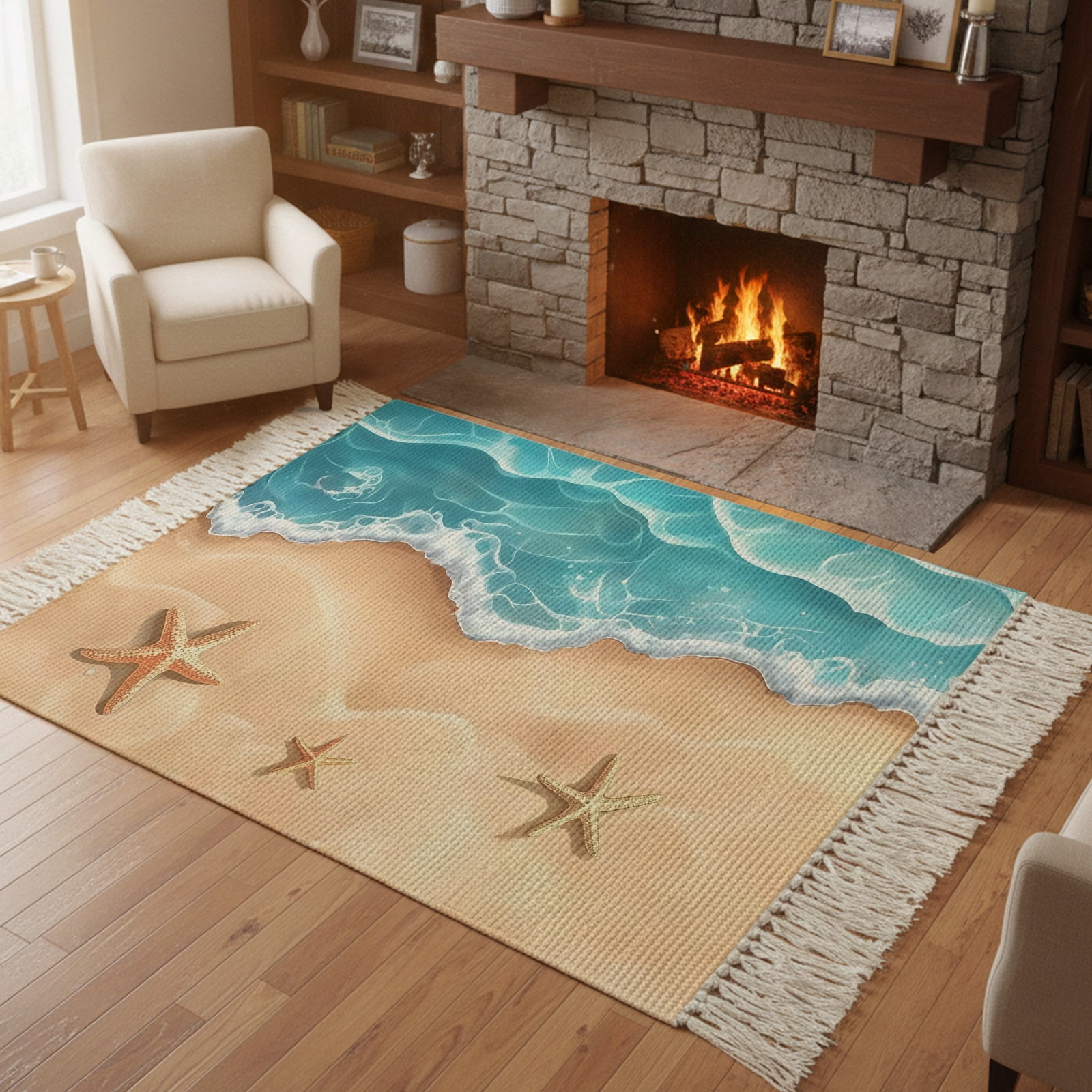 Bedroom Rug Carpet 3'x 5', Ocean Beach Washable Floor Carpet with ...