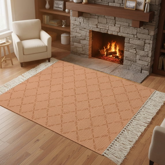 Bedroom Rug Carpet 3'x 5', Orange Plaid Washable Floor Carpet with ...