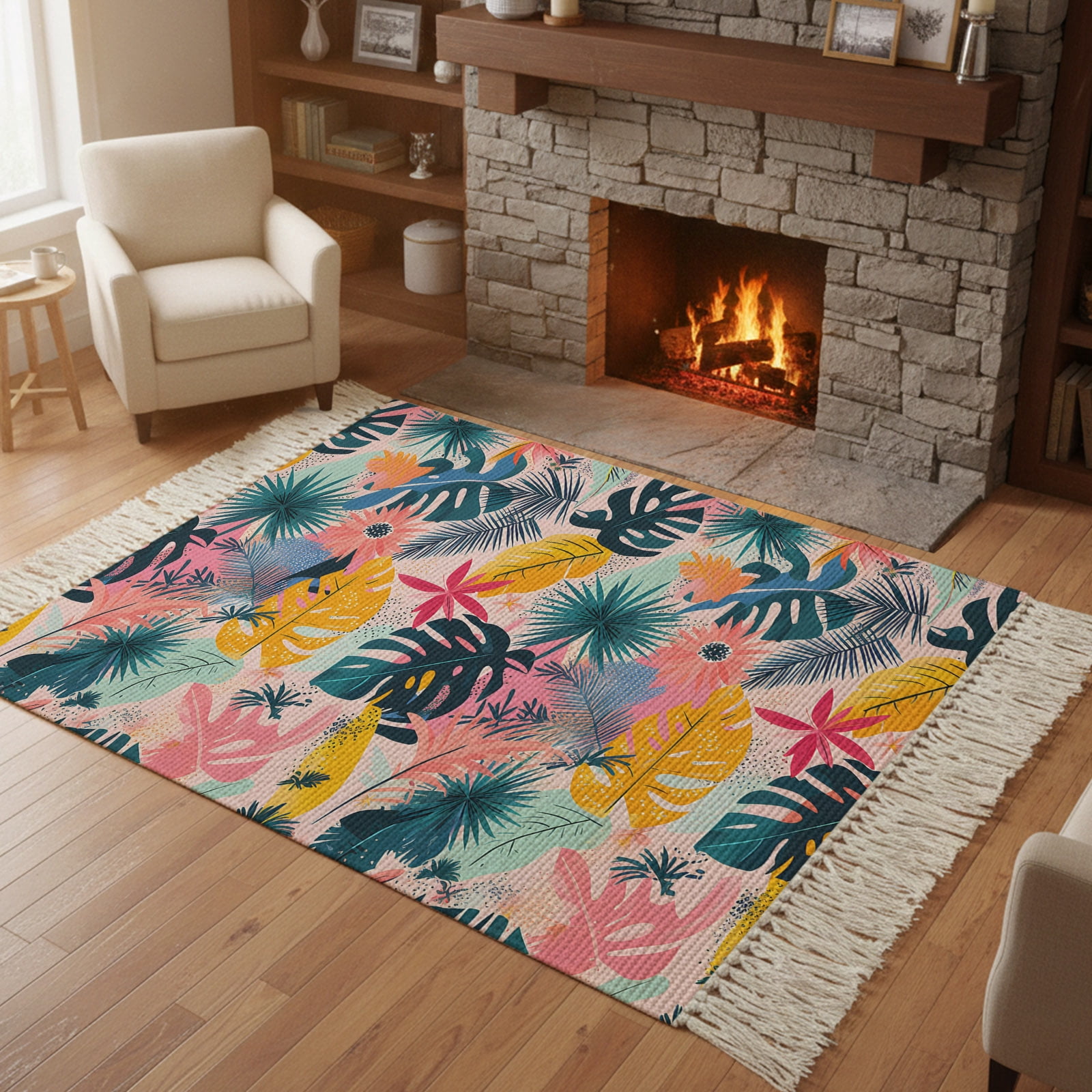 Bedroom Rug Carpet 3'x 5', Palm Leaves Washable Floor Carpet with ...