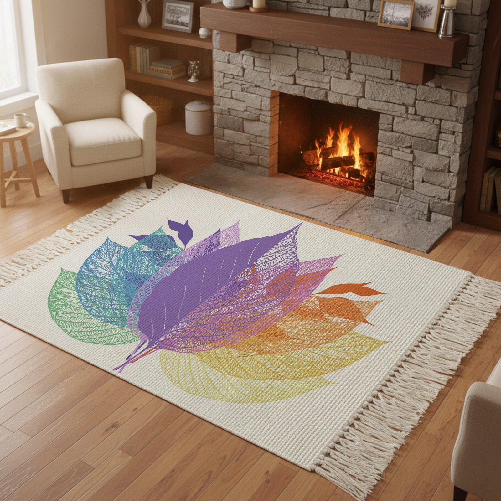 Bedroom Rug Carpet 3'x 5', Purple Orange Leaves Washable Floor Carpet ...
