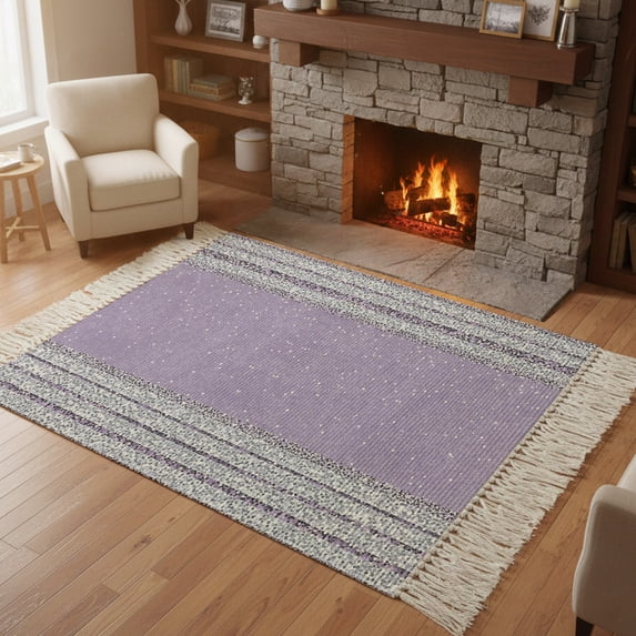 Bedroom Rug Carpet 3'x 5', Purple Silver Stripes Washable Floor Carpet ...