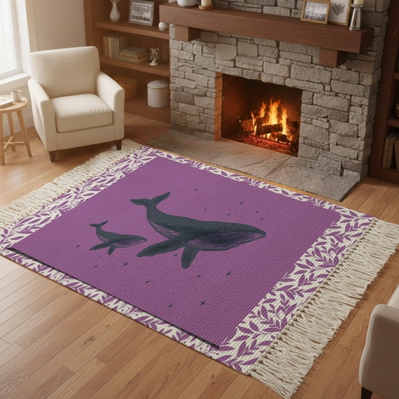 Bedroom Rug Carpet 3'x 5', Purple Whale Washable Floor Carpet with ...