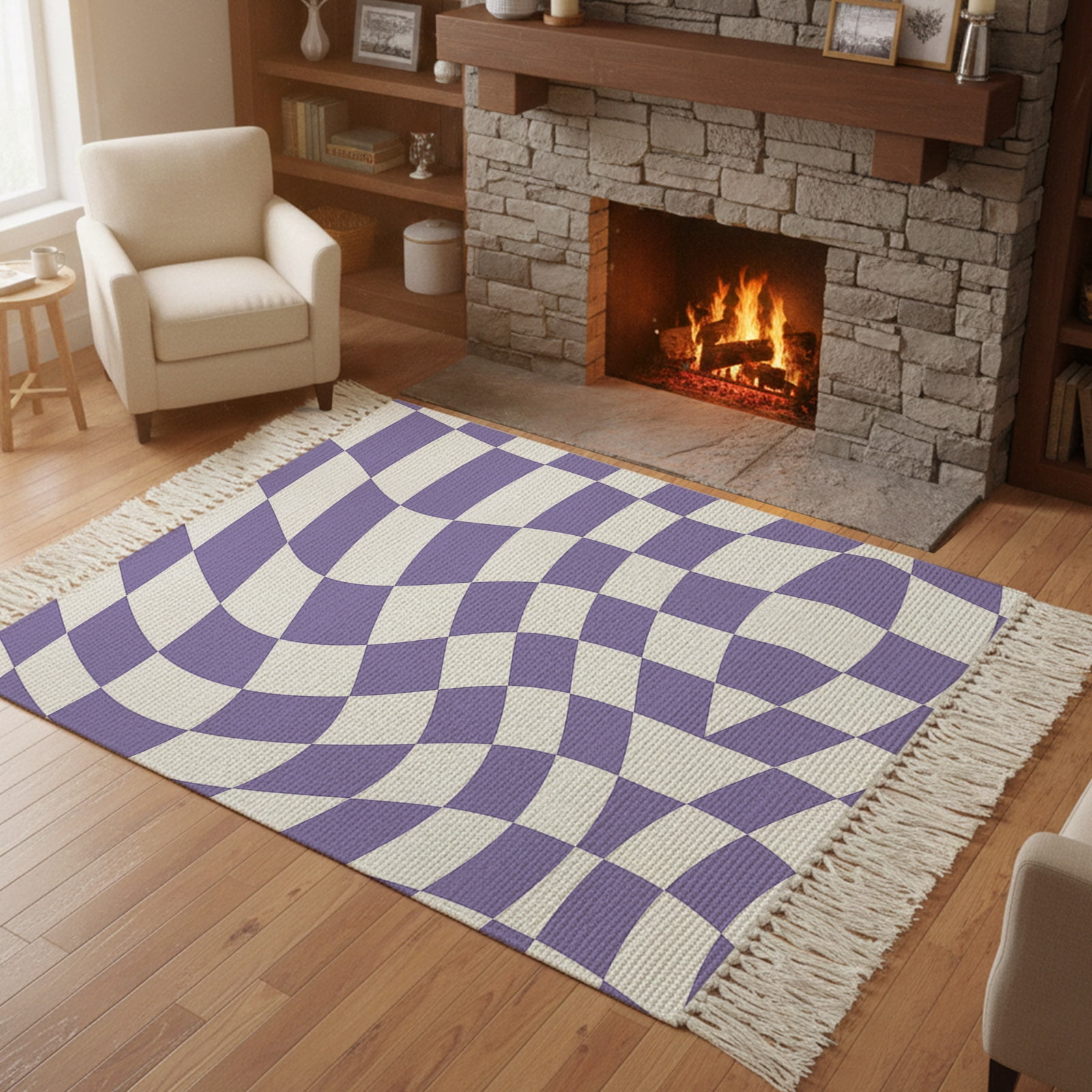 Bedroom Rug Carpet 3'x 5', Purple White Checkered Washable Floor Carpet ...