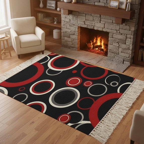 Bedroom Rug Carpet 3'x 5', Red Black Washable Floor Carpet with Tassels ...
