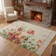 Bedroom Rug Carpet 3'x 5', Red Poppy Washable Floor Carpet with Tassels ...