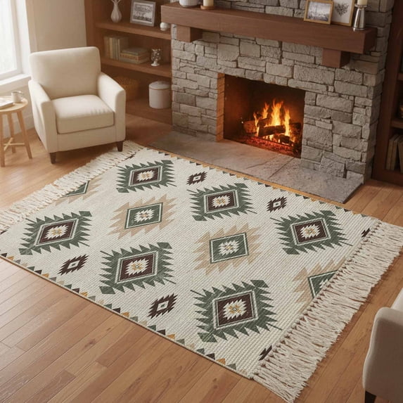Bedroom Rug Carpet 3'x 5', Sage Green Aztec Washable Floor Carpet with ...