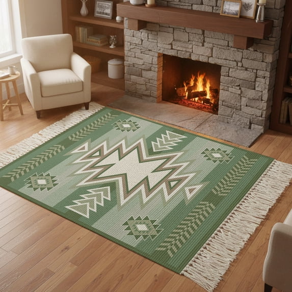Bedroom Rug Carpet 3'x 5', Sage Green Boho Washable Floor Carpet with ...