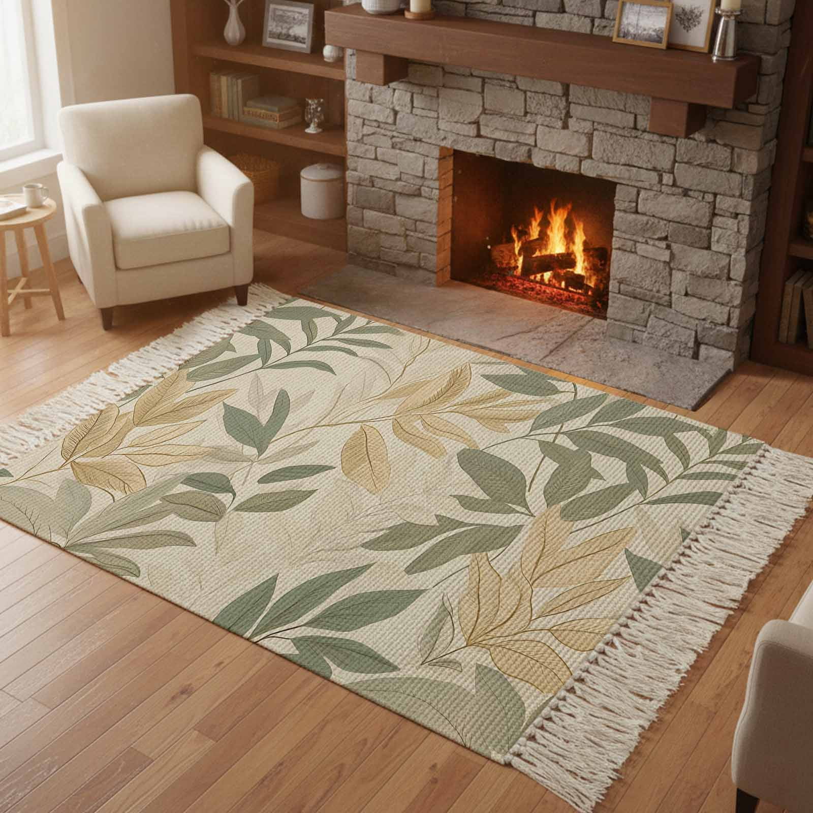 Bedroom Rug Carpet 3'x 5', Sage Green Yellow Botanical Washable Floor ...