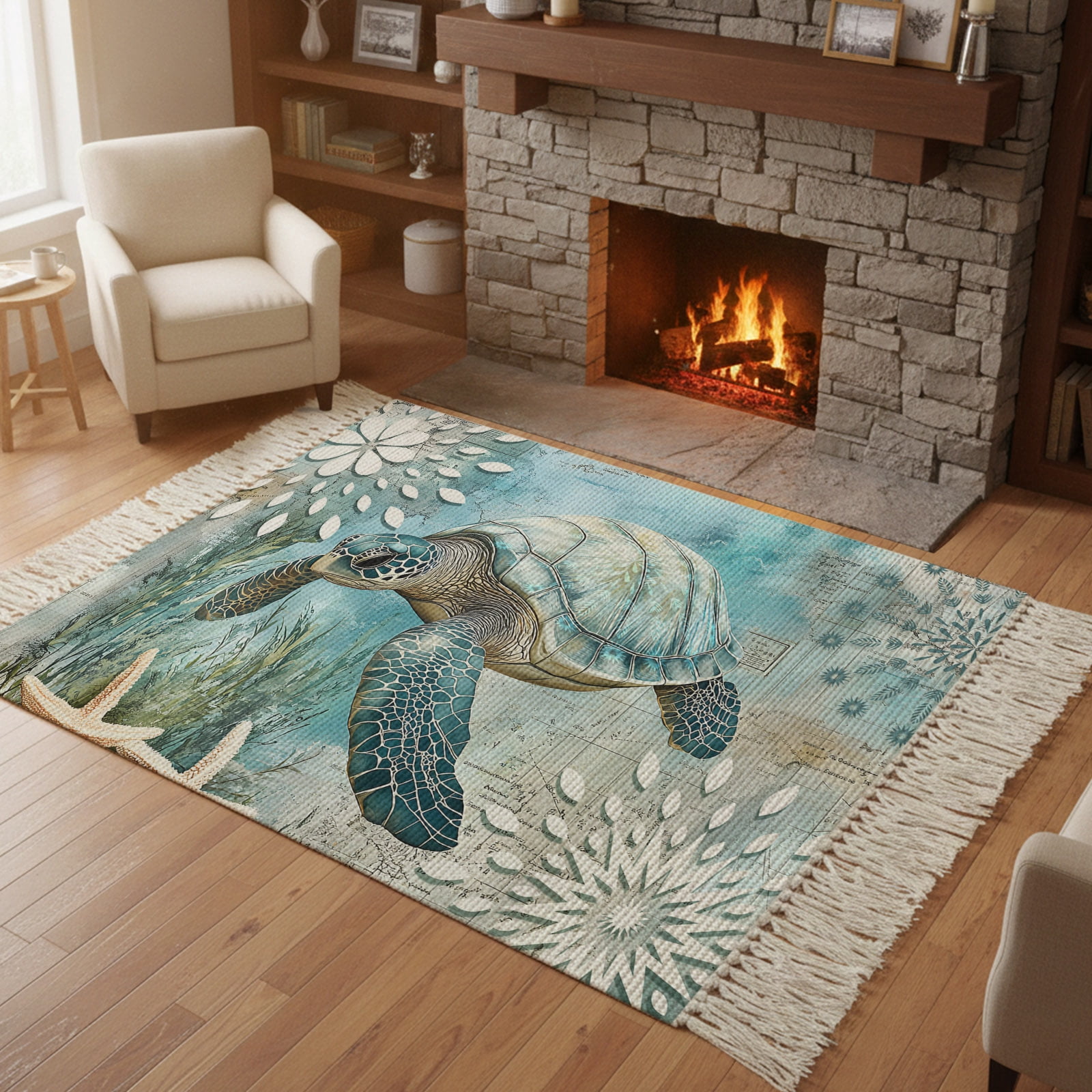Bedroom Rug Carpet 3'x 5', Sea Turtle Coastal Washable Floor Carpet ...
