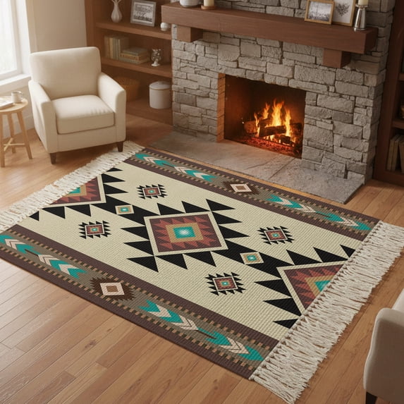 Bedroom Rug Carpet 3'x 5', Southwest Geometric Washable Floor Carpet ...
