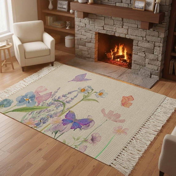 Bedroom Rug Carpet 3'x 5', Spring Colorful Floral Washable Floor Carpet ...