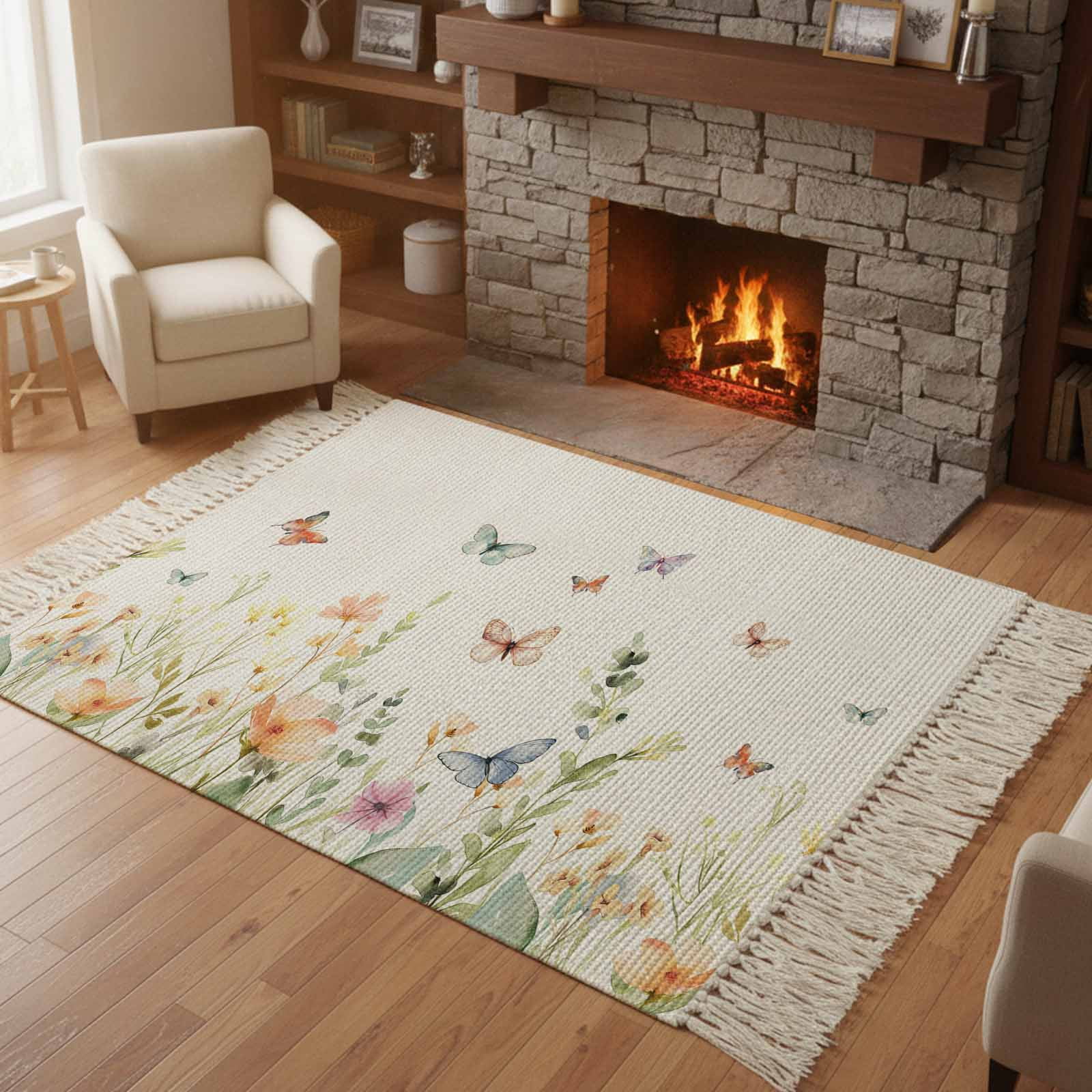 Bedroom Rug Carpet 3'x 5', Spring Floral Washable Floor Carpet with ...