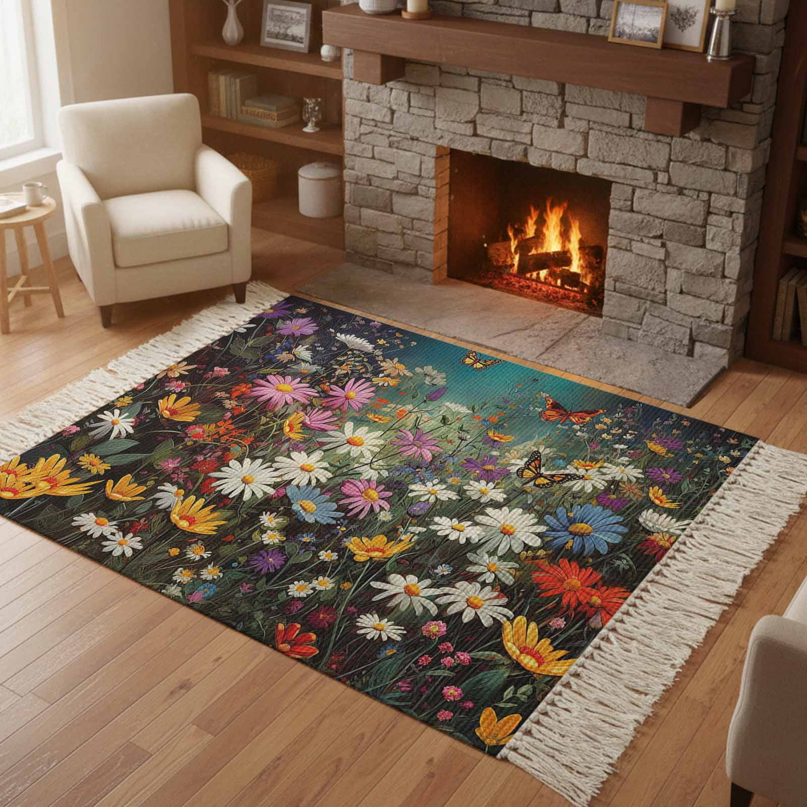Bedroom Rug Carpet 3'x 5', Spring Floral Washable Floor Carpet with ...
