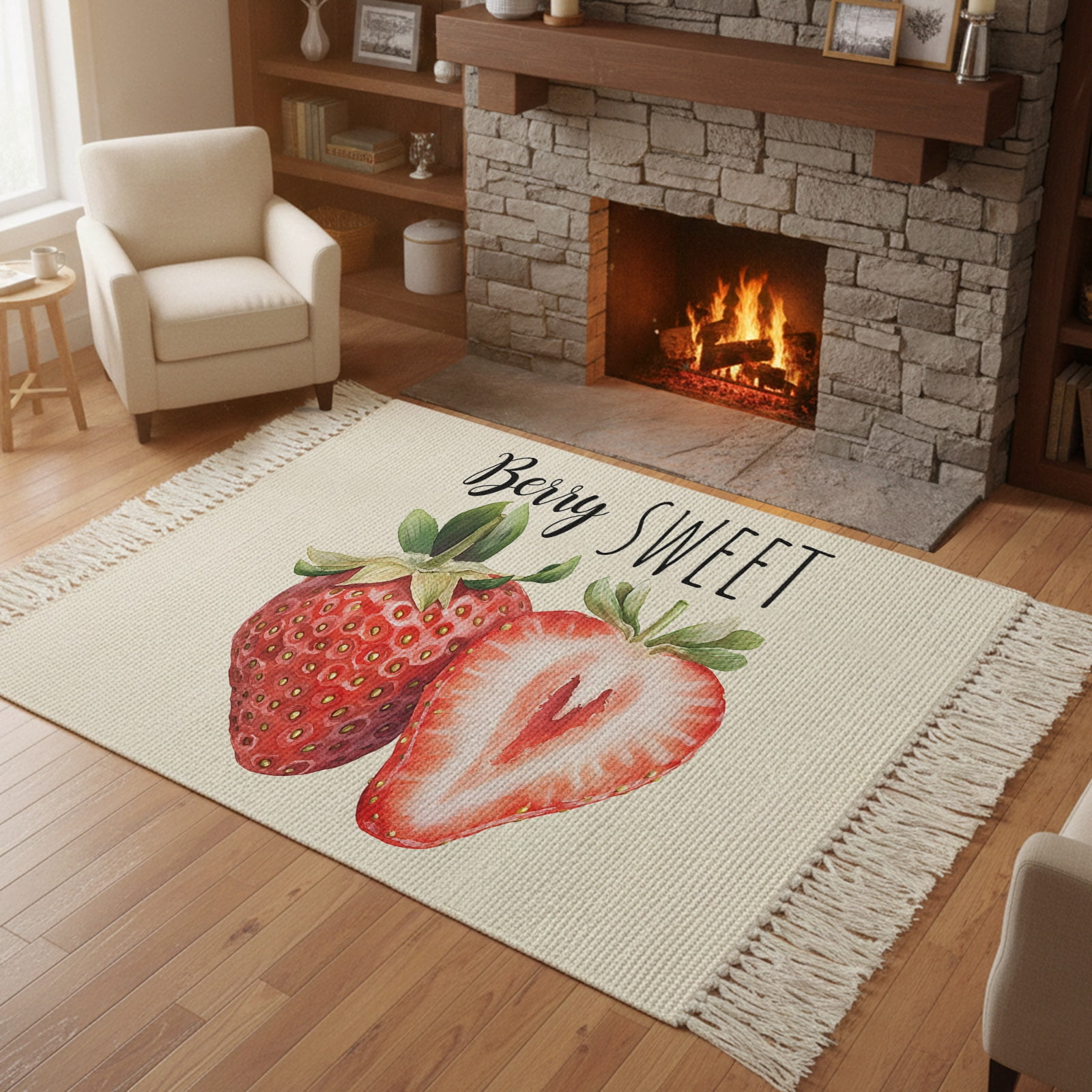 Bedroom Rug Carpet 3'x 5', Strawberry Washable Floor Carpet with ...