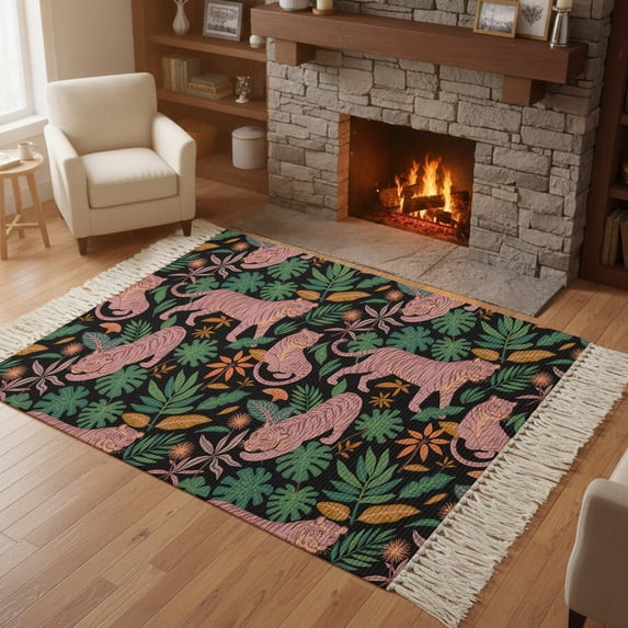 Bedroom Rug Carpet 3'x 5', Tiger Leaves Washable Floor Carpet with ...