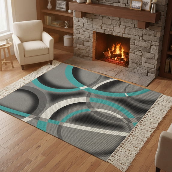 Bedroom Rug Carpet 3'x 5', Turquoise Geometric Washable Floor Carpet ...