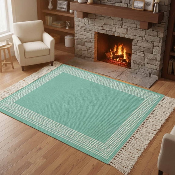 Bedroom Rug Carpet 3'x 5', Turquoise Geometric Washable Floor Carpet ...