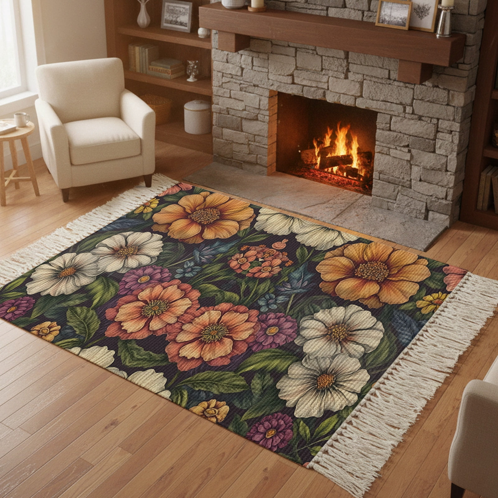 Bedroom Rug Carpet 3'x 5', Vintage Flower Washable Floor Carpet with ...