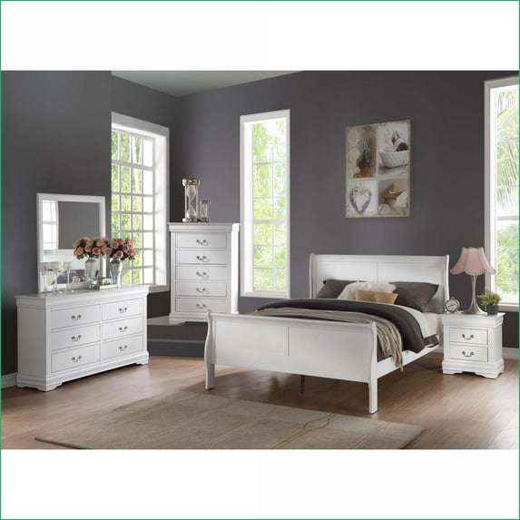 Bedroom Set, 2-Piece Eastern King Sleigh Bed & Nightstand – Ivory ...