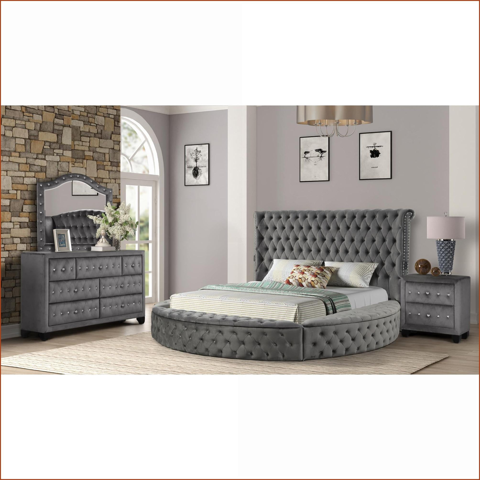 Bedroom Set Hazel Queen 4-Piece Gray Contemporary Solid Wood with ...