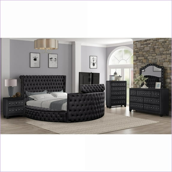 Bedroom Set, Modern Glam 5PC Queen with Crystal Tufted Headboard, USB ...