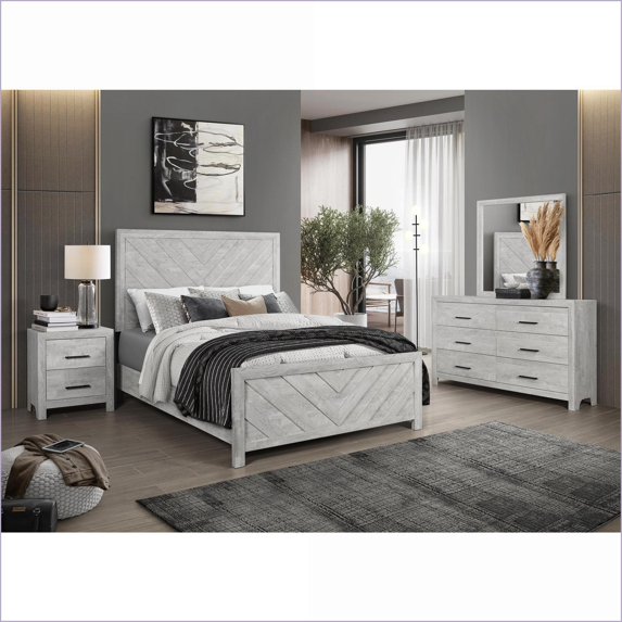 Bedroom Set, Queen 4PC Modern with Storage, Solid & Manufactured Wood ...