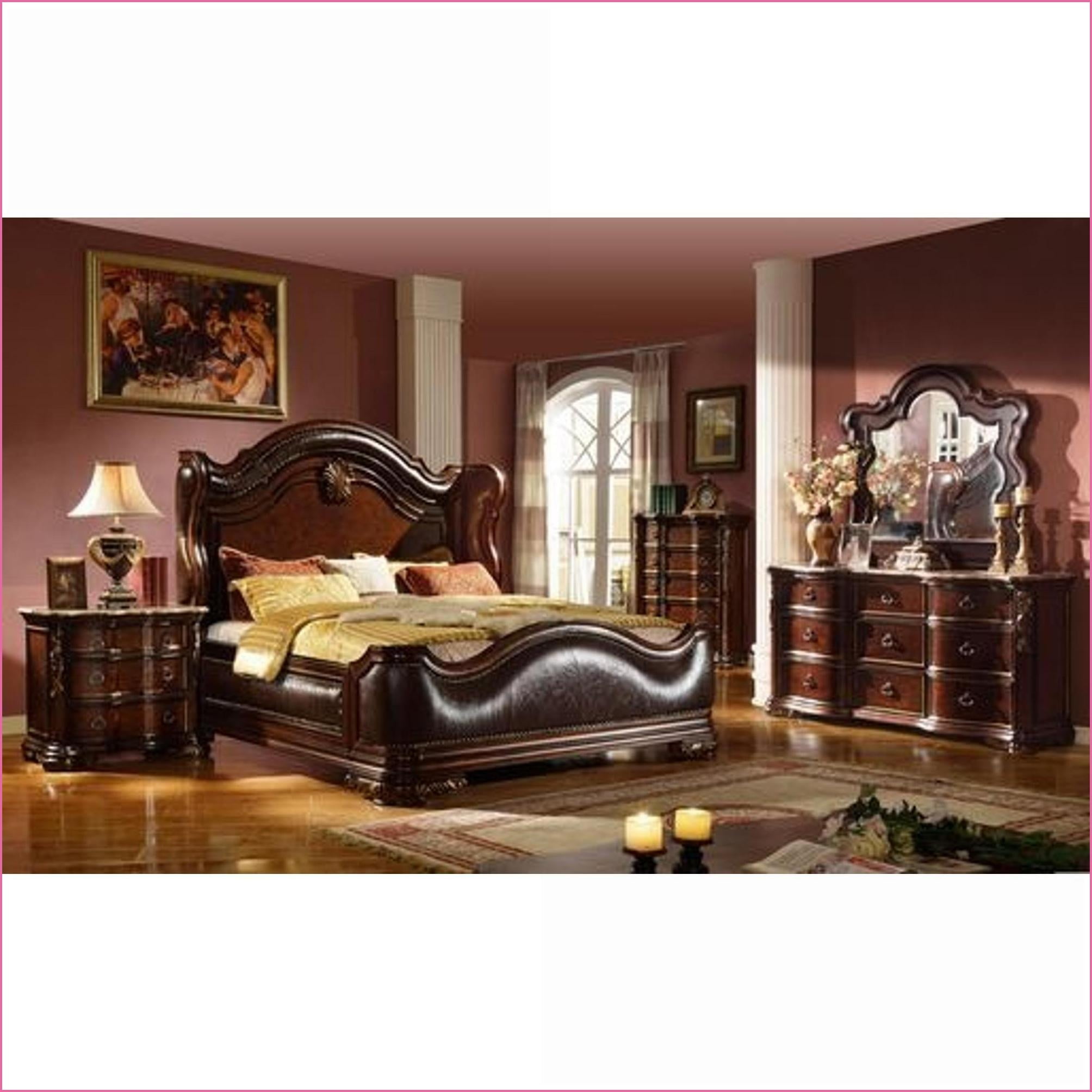 Bedroom Set Queen 5-Piece Traditional Walnut Brown Wood | Wingback Beds ...