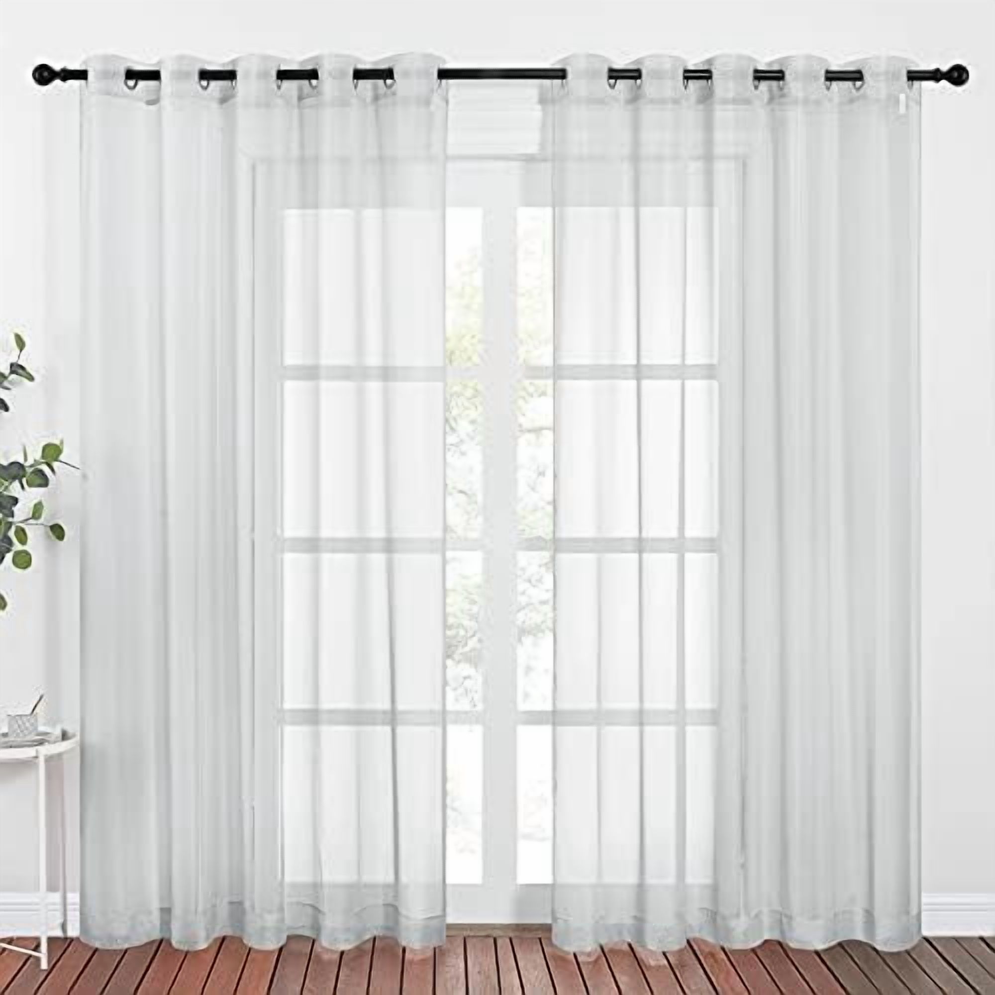 Bedroom Sheer Curtains Light Gray with Casual Style, Grommet Top ...