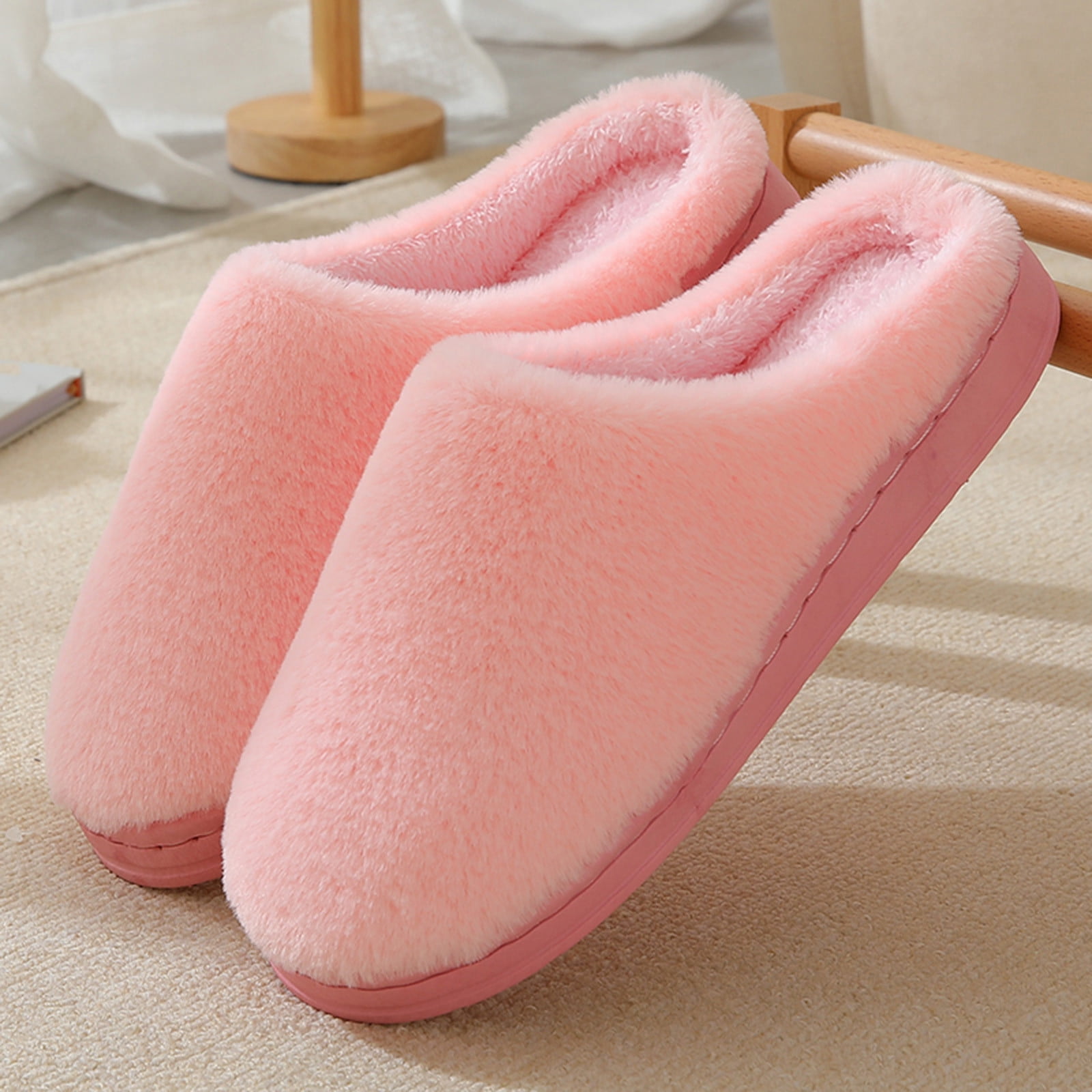Bedroom Slippers Women Clearance Flat Soft Fuzzy House Shoes on Warm Indoor Slippers Bedroom ...