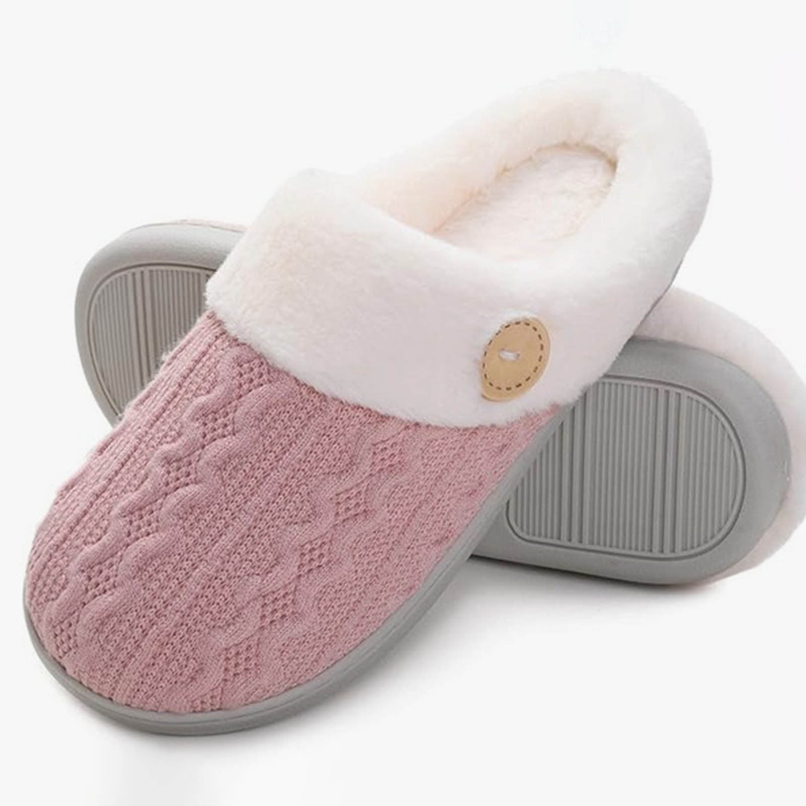 Bedroom Slippers for Women Button Decor Cable Knit Bedroom Slippers ...