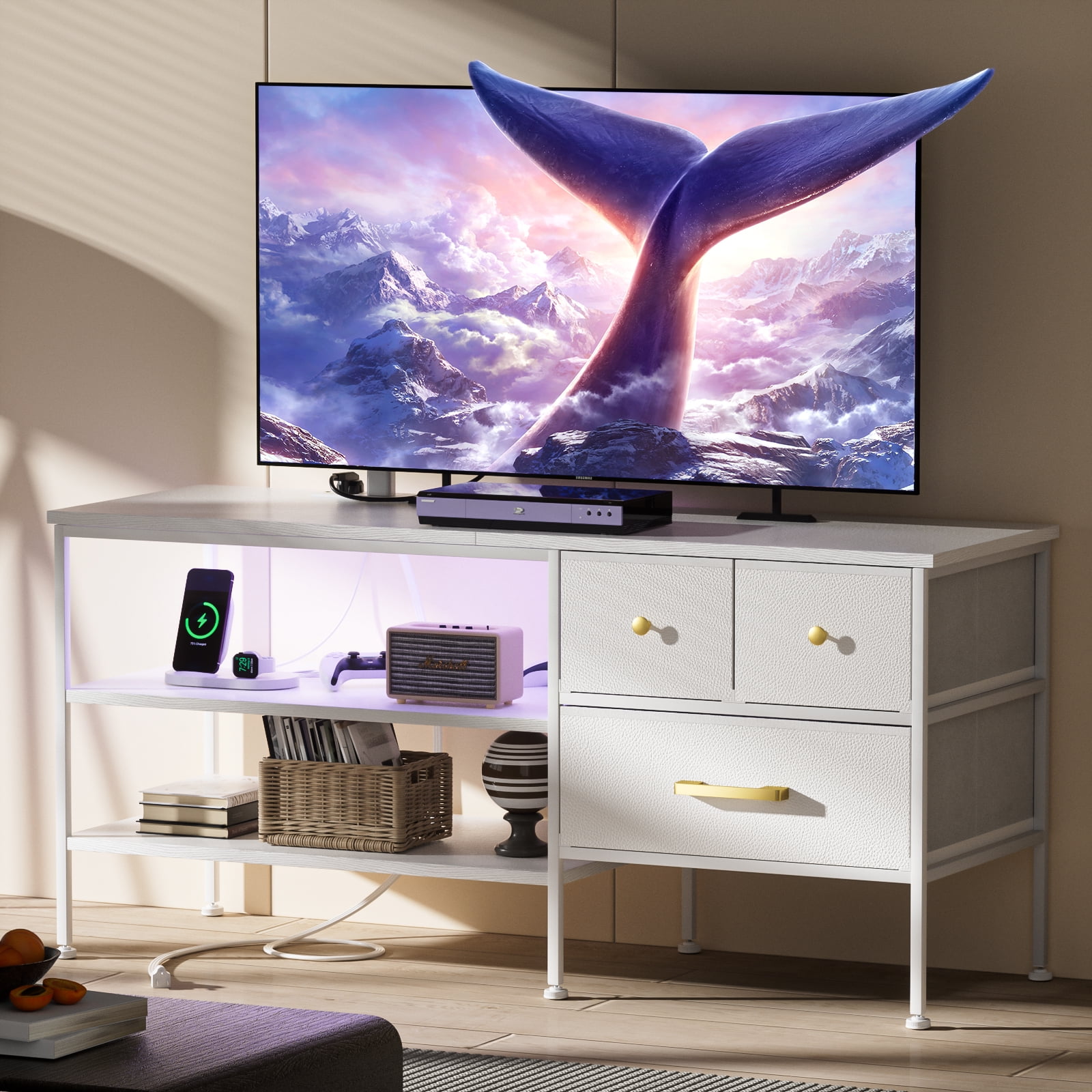 Bedroom TV Stand Dresser, Entertainment Center with 3 Drawers & Shelf ...