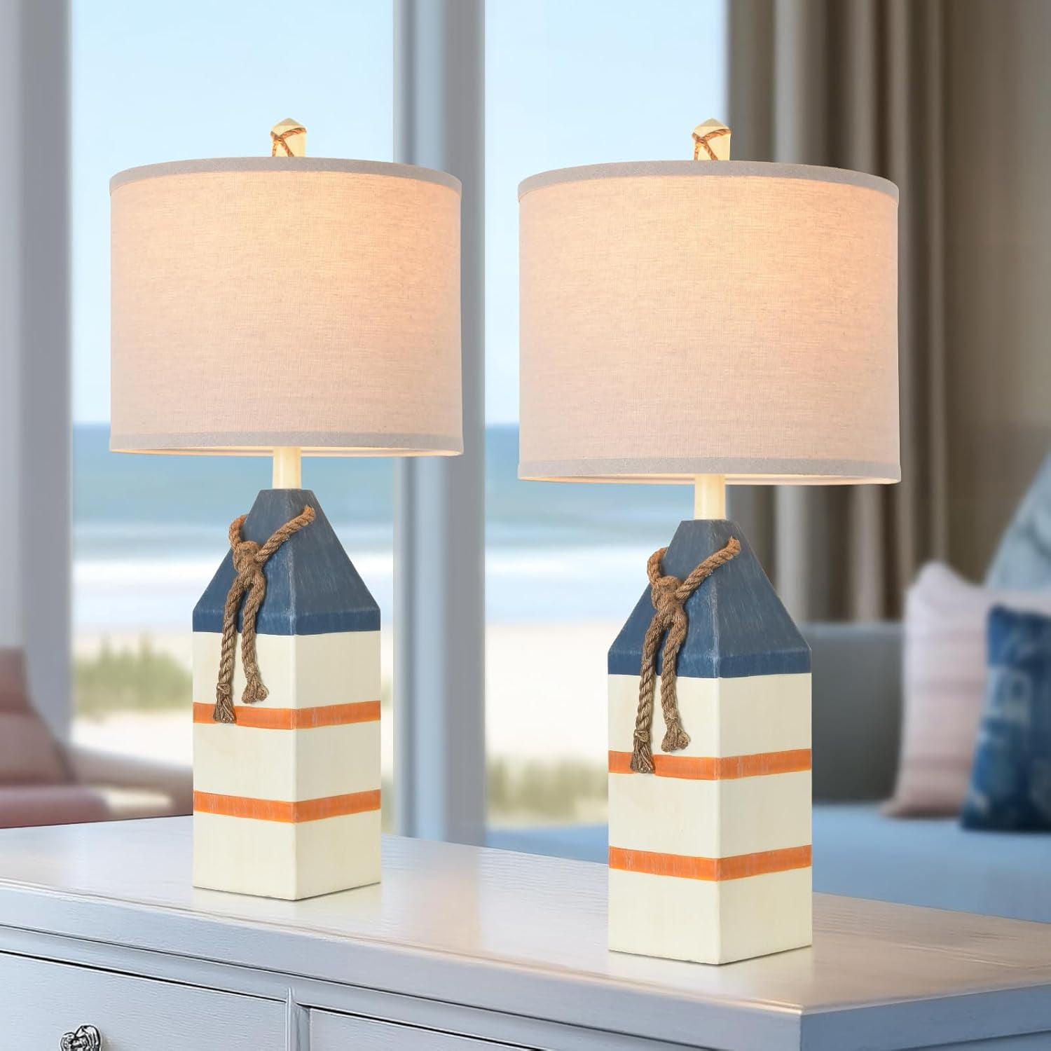 Bedroom Table Lamps Nightstand Lamps Set of 2 Three Colors Rotating ...