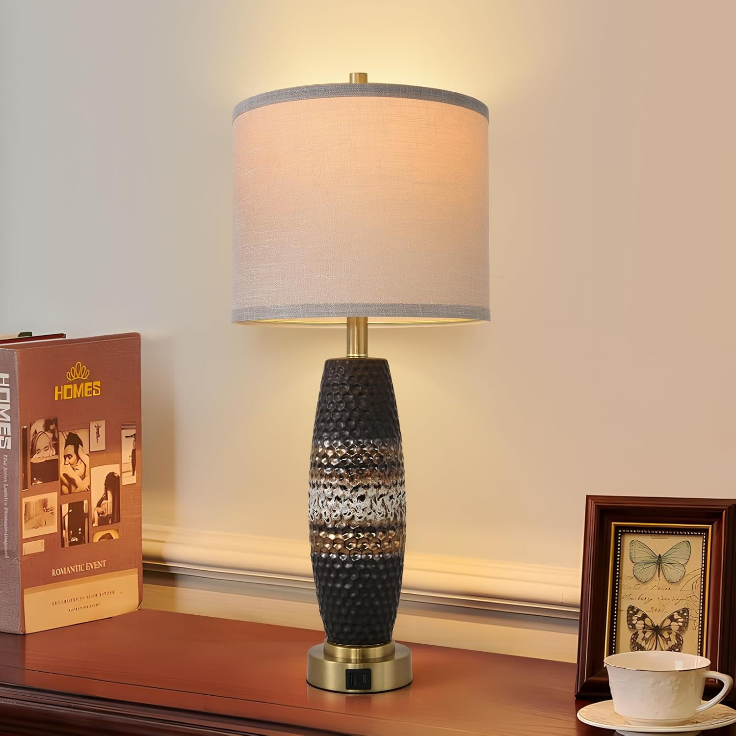 Bedroom Touch Bedside Lamp, 3-Way Dimmable Farmhouse Table Lamp, Modern ...