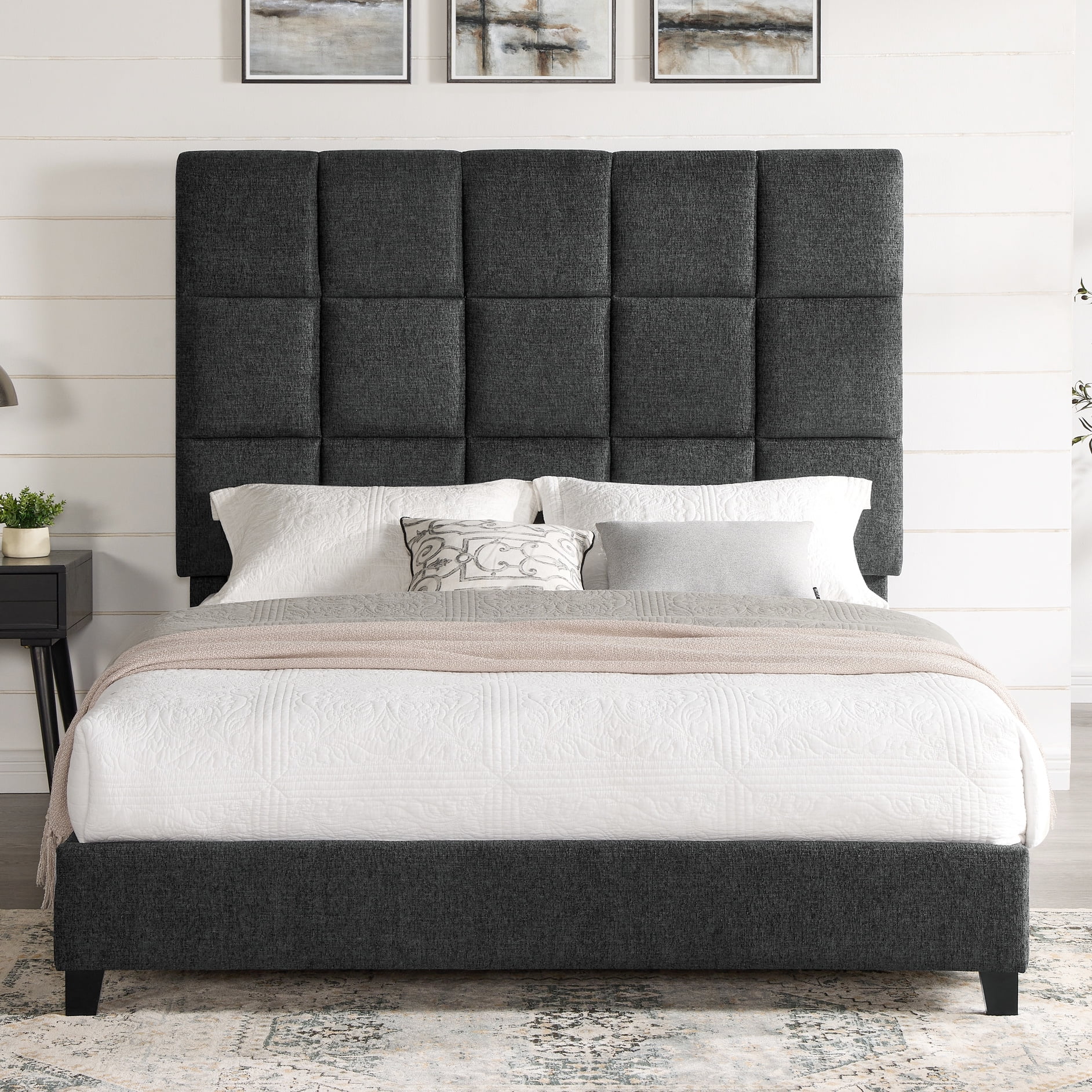 Bedroom Upholstered Queen Bed With Upholstery And Side Rails Modern ...