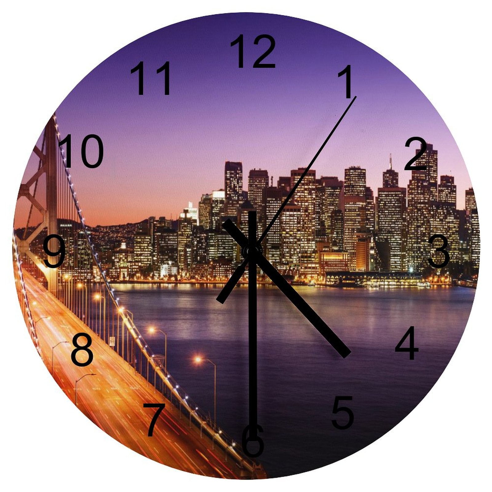Bedroom Wall Clock American city Clocks 12 inch Silent Wood Round 3D ...