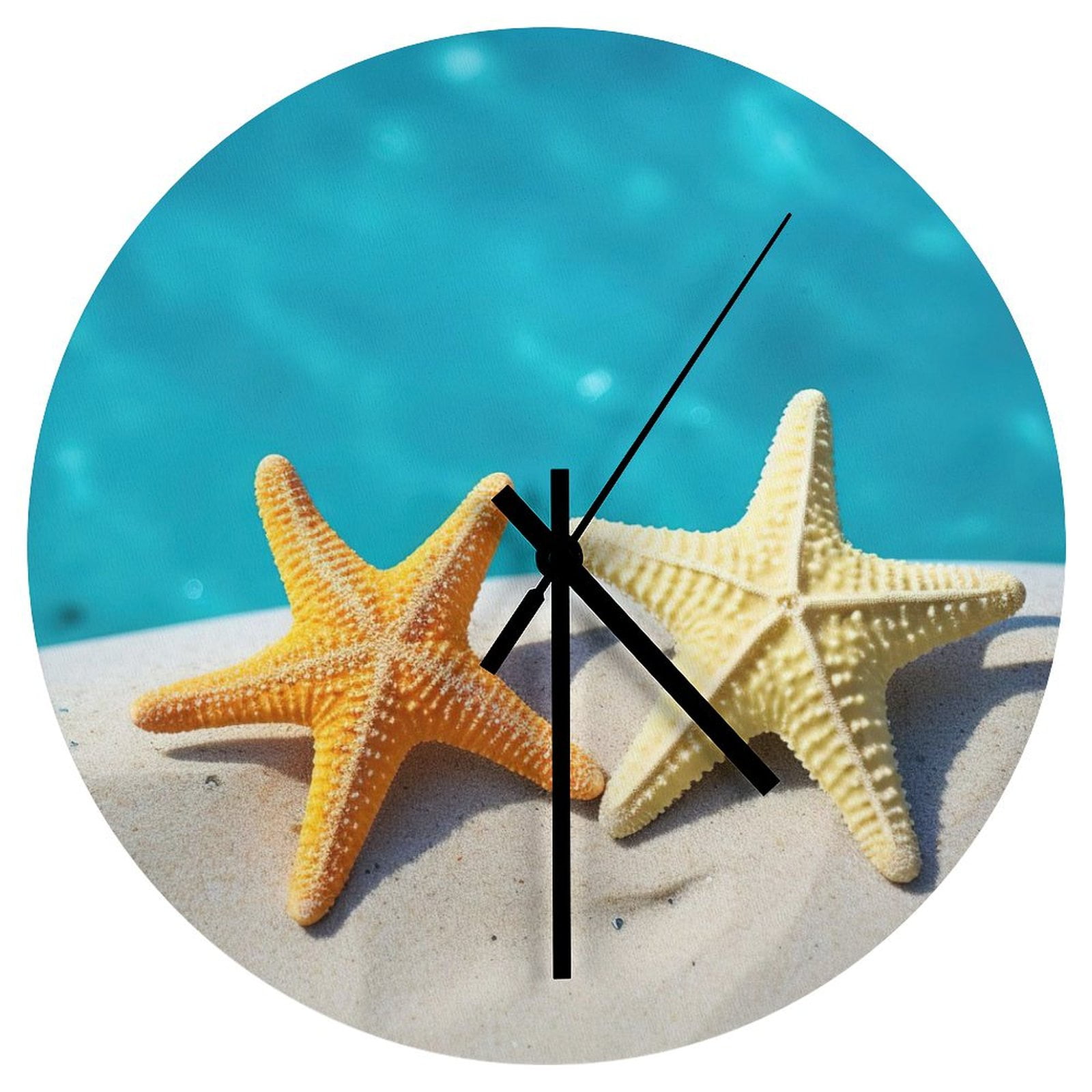 Bedroom Wall Clock Beach Star Sea star Clocks 12 inch Mute Wood Round ...