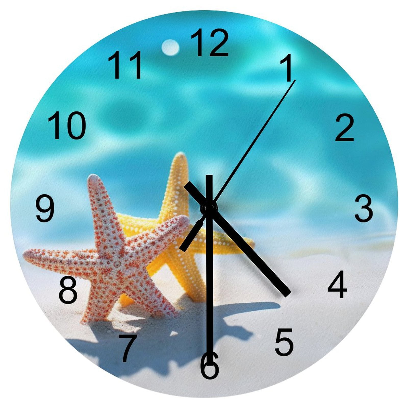 Bedroom Wall Clock Beach Star Sea star Clocks 12 inch Silent Wood Round ...