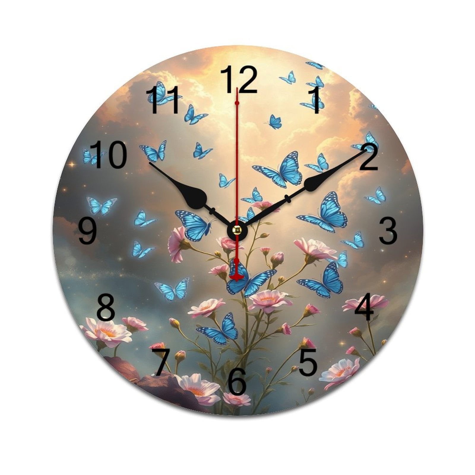 Bedroom Wall Clocks Blue Butterflies Flowers Sky Living Room Clocks ...