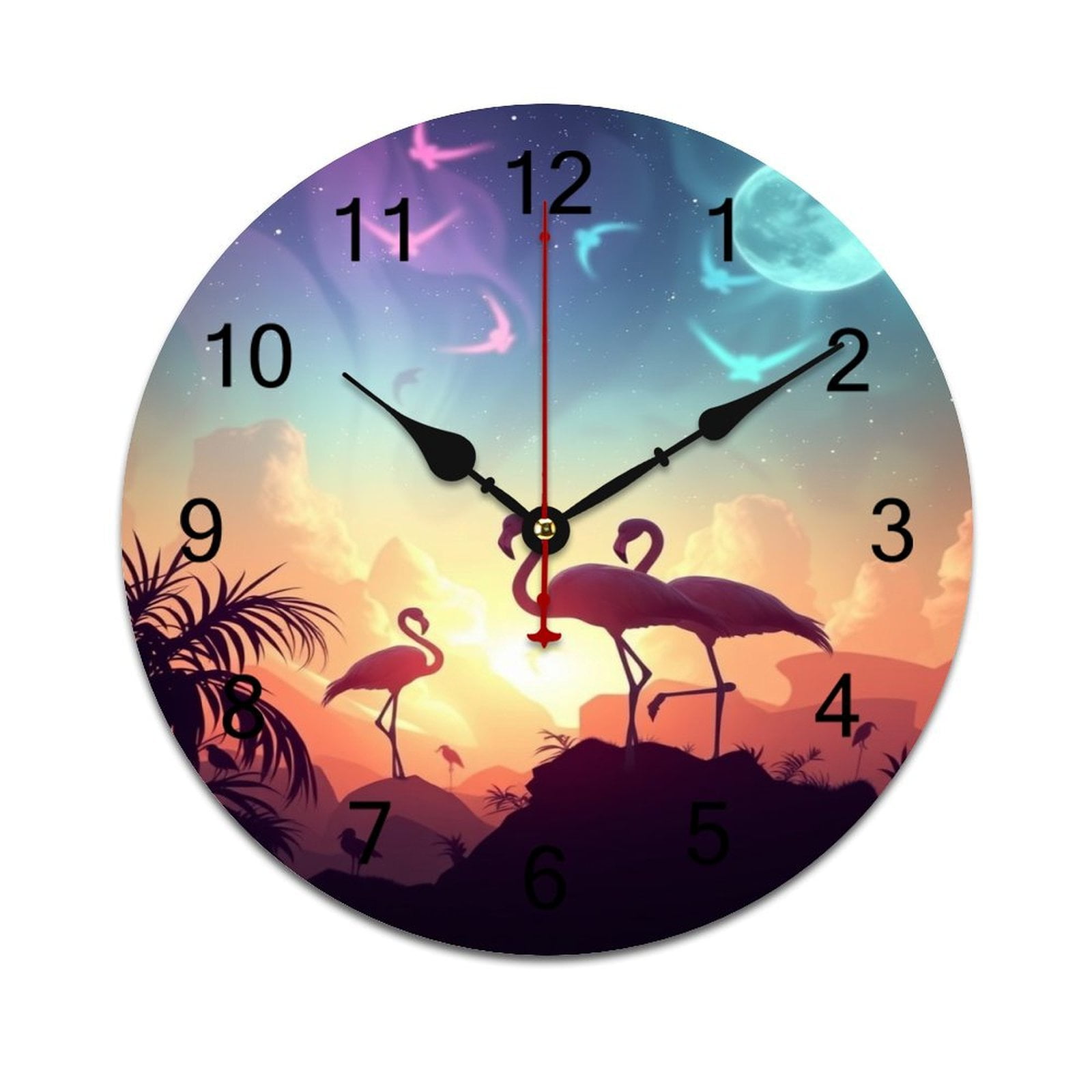 Bedroom Wall Clocks Flamingos Sunset Sky Living Room Clocks Ornaments ...