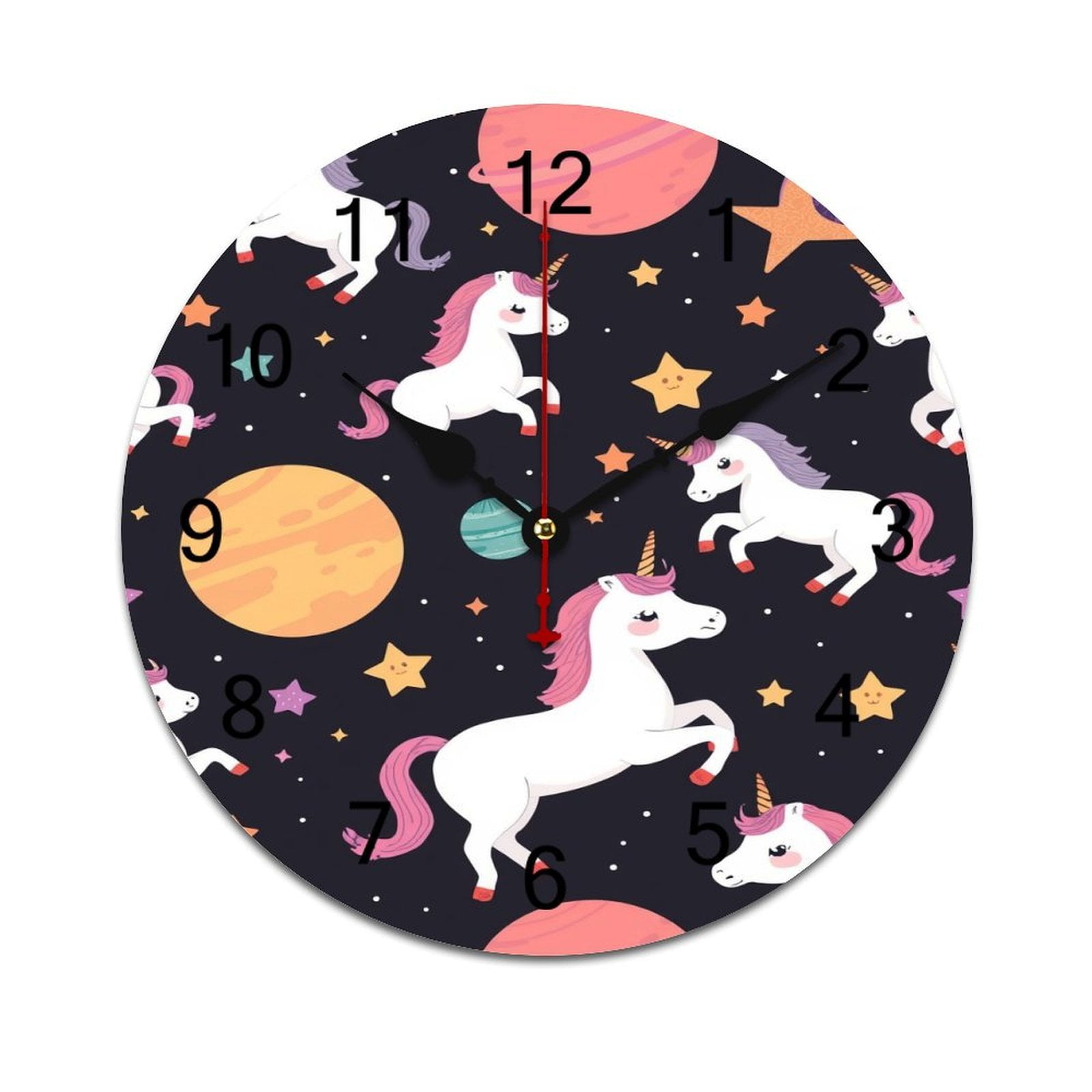 Bedroom Wall Clocks Space Unicorns Pattern Living Room Clocks Ornaments Living Room Study Mute ...