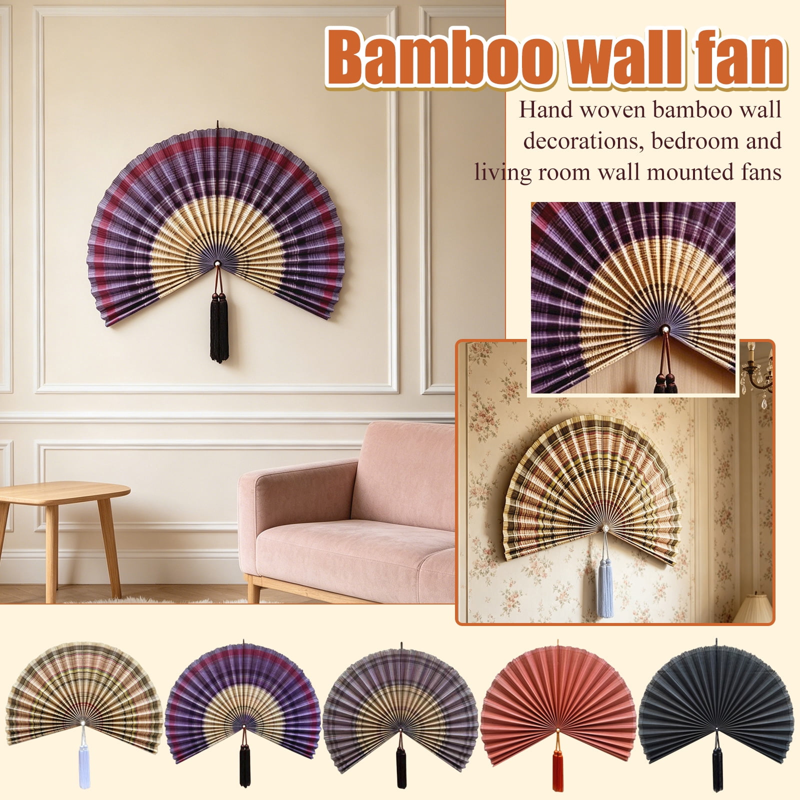Bedroom Wall Mount Bamboo Fan, Plaid Fan Woven Design, Home Decor ...