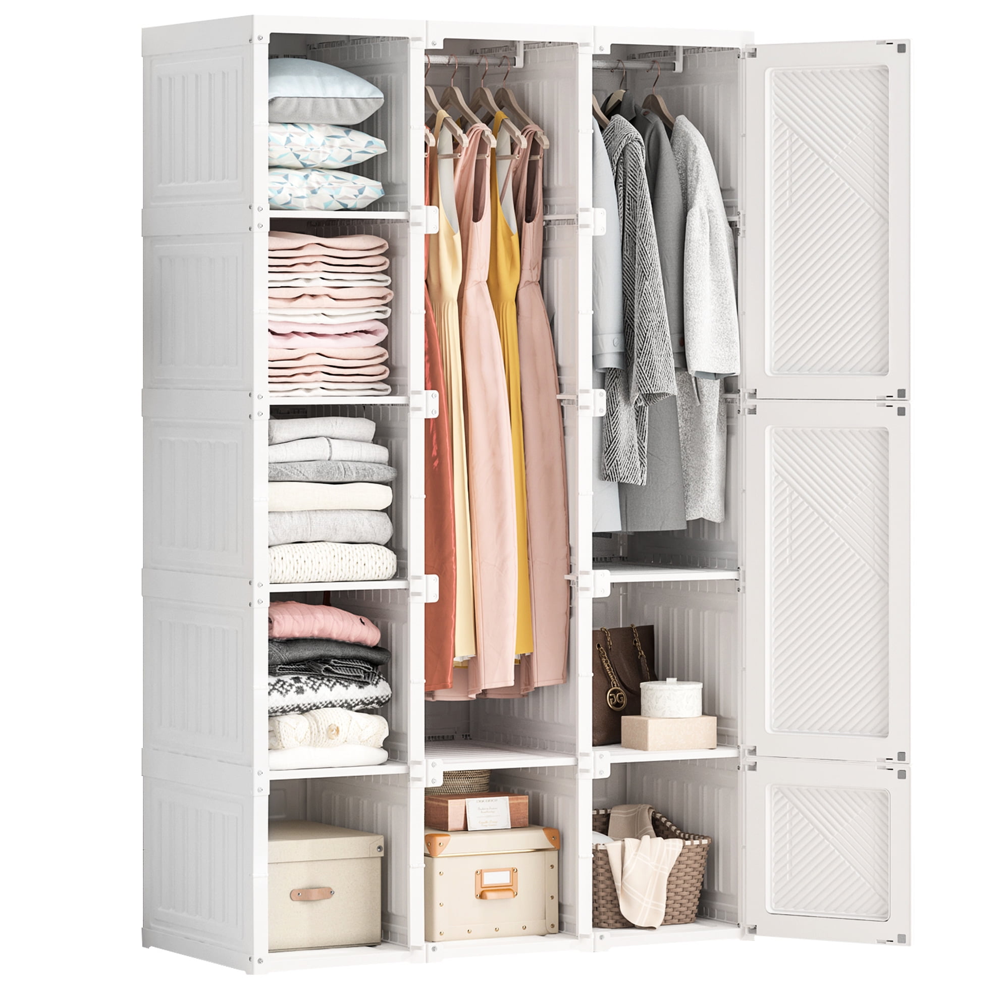 Bedroom Wardrobe Shelving - Portable White, Adjustable Storage White ...