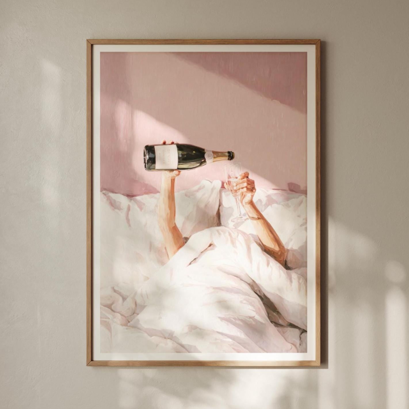 Bedroom Wine Girly Print: Funny Sleeping Bedroom Poster Vintage Style ...