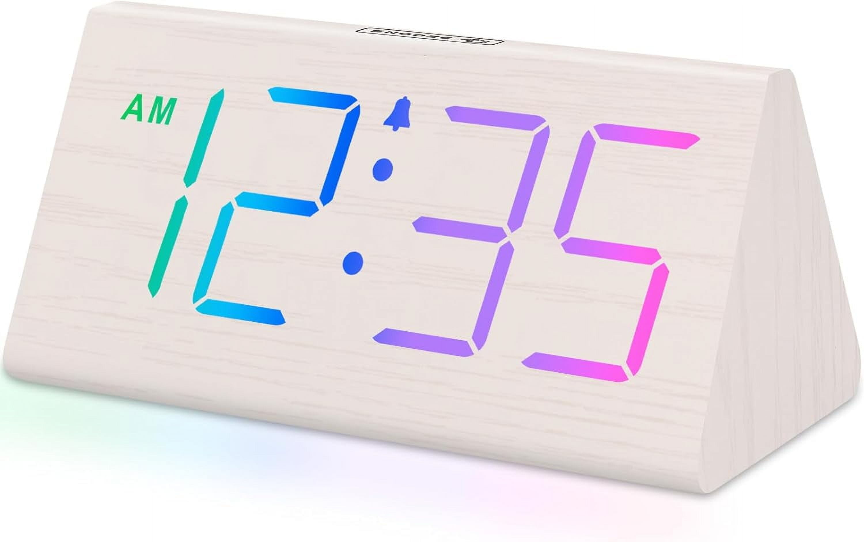 Bedroom Wooden Digital Alarm Clock - RGB Electric Desk Clock with Large ...